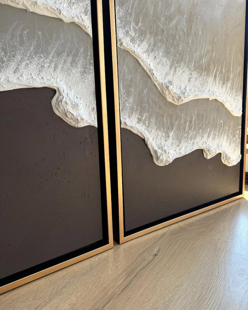 Textured Beach Wave Wall Art Set: Coastal Modern Canvas, Neutral Tones ...