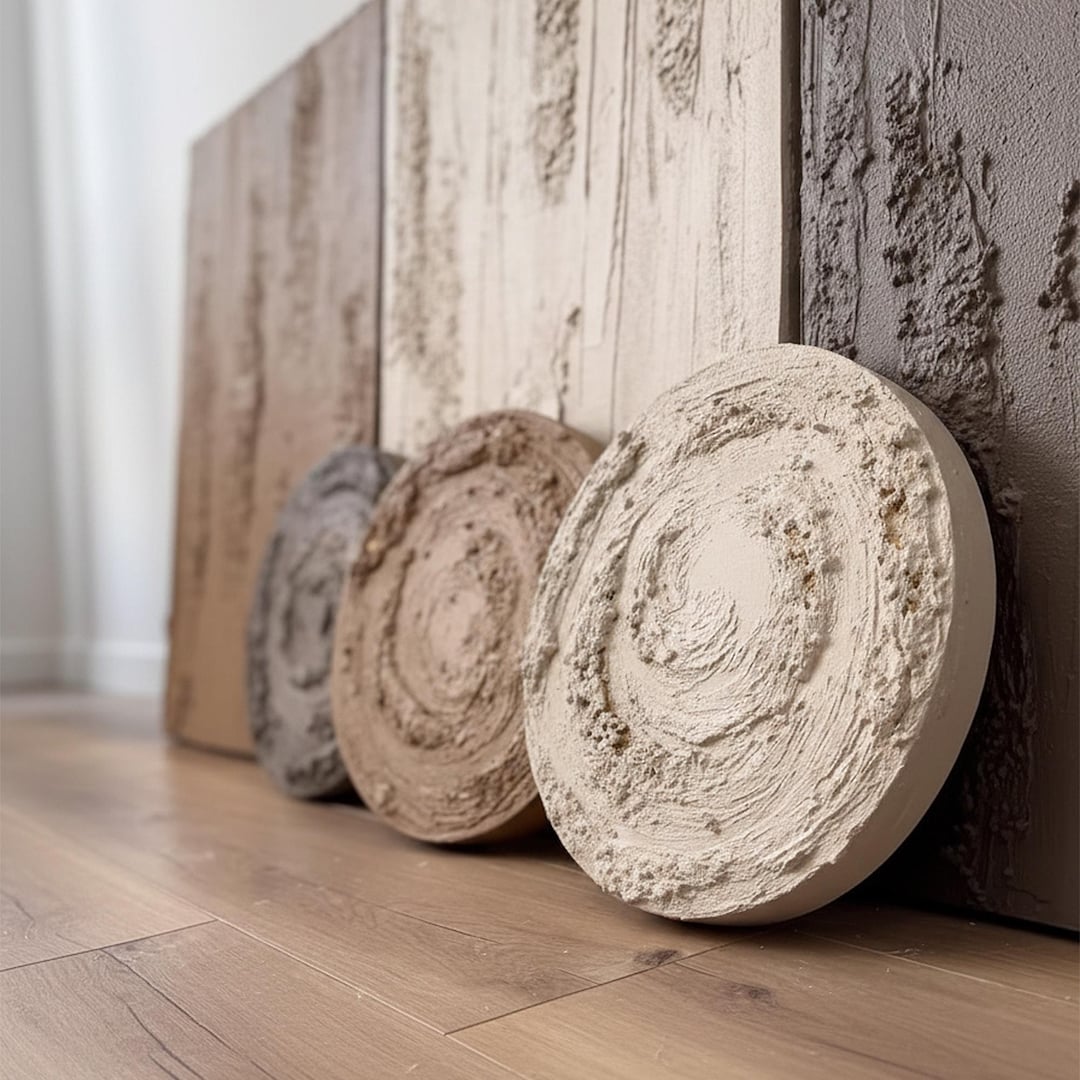 Round Textured Wall Art Set of 3 • Neutral 3D Circle Decor • Minimal ...