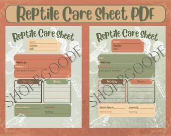 Printable Reptile Care Sheet A4 and A5 Instant Download Snake Health ...