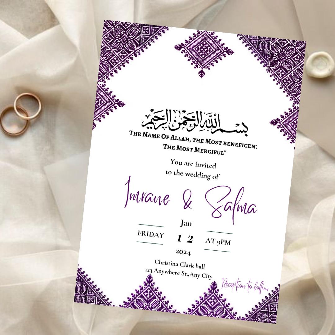 Purple Tarz Fasi Wedding Invitation Template: Traditional Henna Design ...