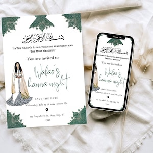 Moroccan Henna Invitation Template: Green Tarz Fasi, Traditional ...