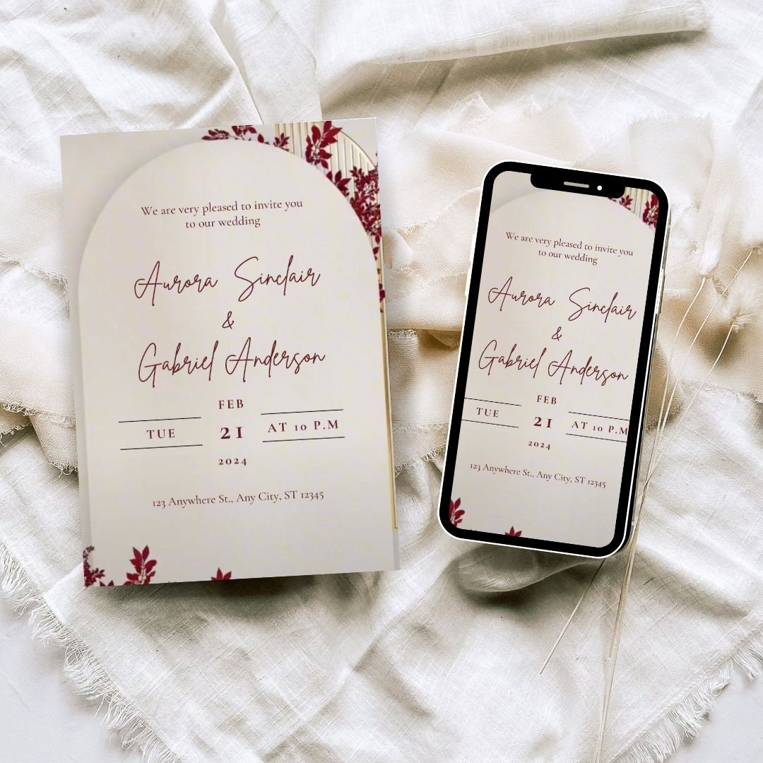 Red Flower Digital Wedding Invitation Template Elegance Printable ...