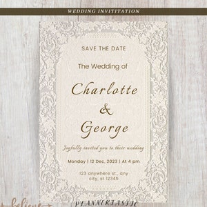 Modern Royal Wedding Invitation Template, Printable Classic Simple ...