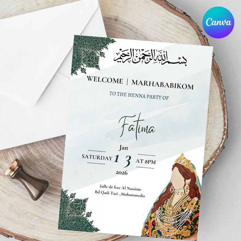 Editable Moroccan Henna Invitation Template: Green Terz Rbati (digital ...