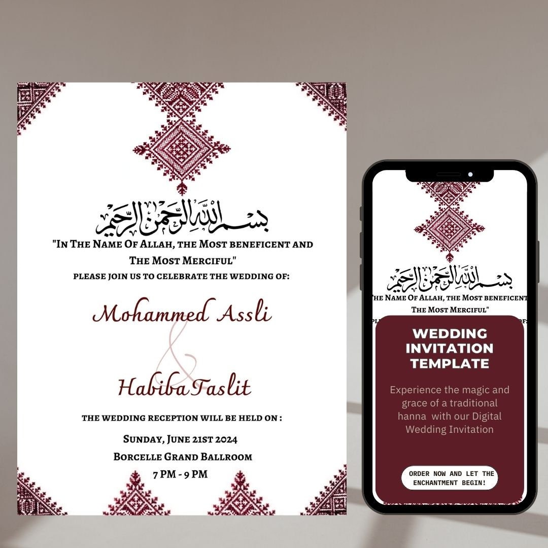 Moroccan Wedding Invitation Template: Red Tarz Fasi, Classic Printable ...