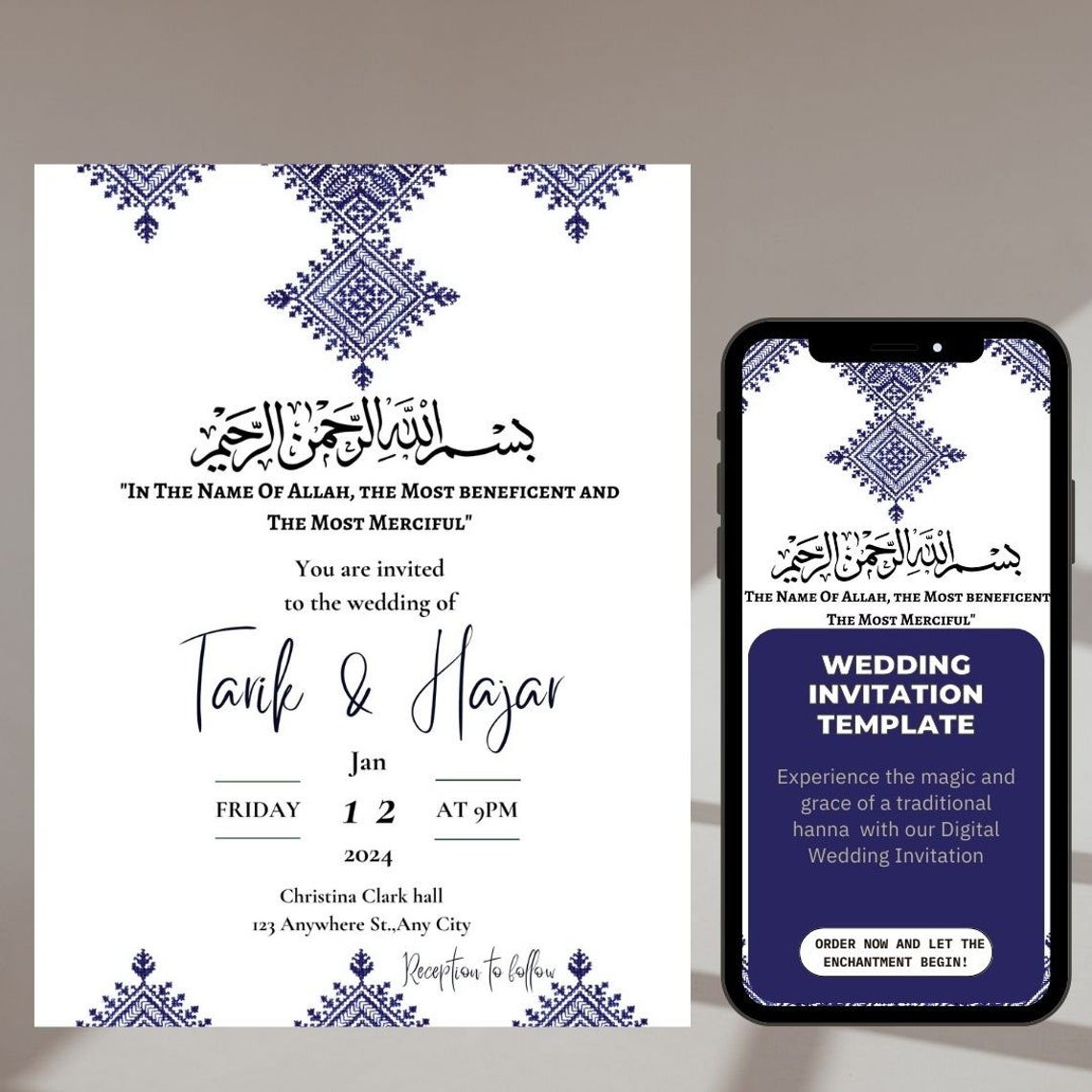 Moroccan Wedding Invitation Template: Traditional Tarz Fasi Design ...