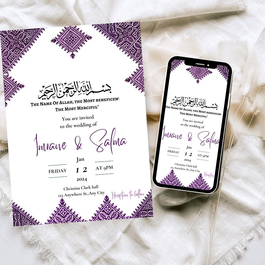 Purple Tarz Fasi Wedding Invitation Template: Traditional Henna Design ...