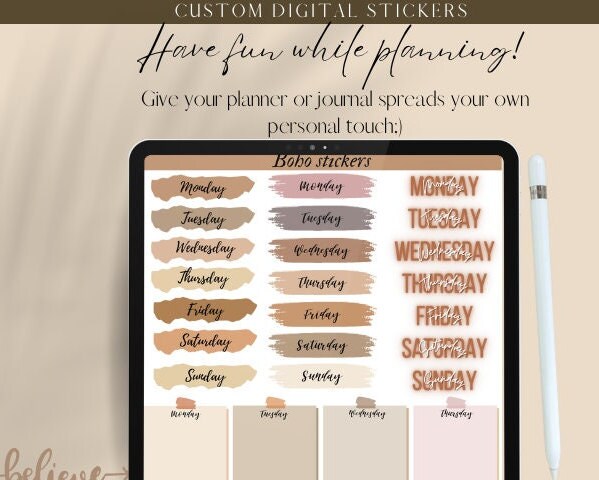 Boho Digital Stickers, Aesthetic Stickers/ Everyday Stickers/ Digital ...