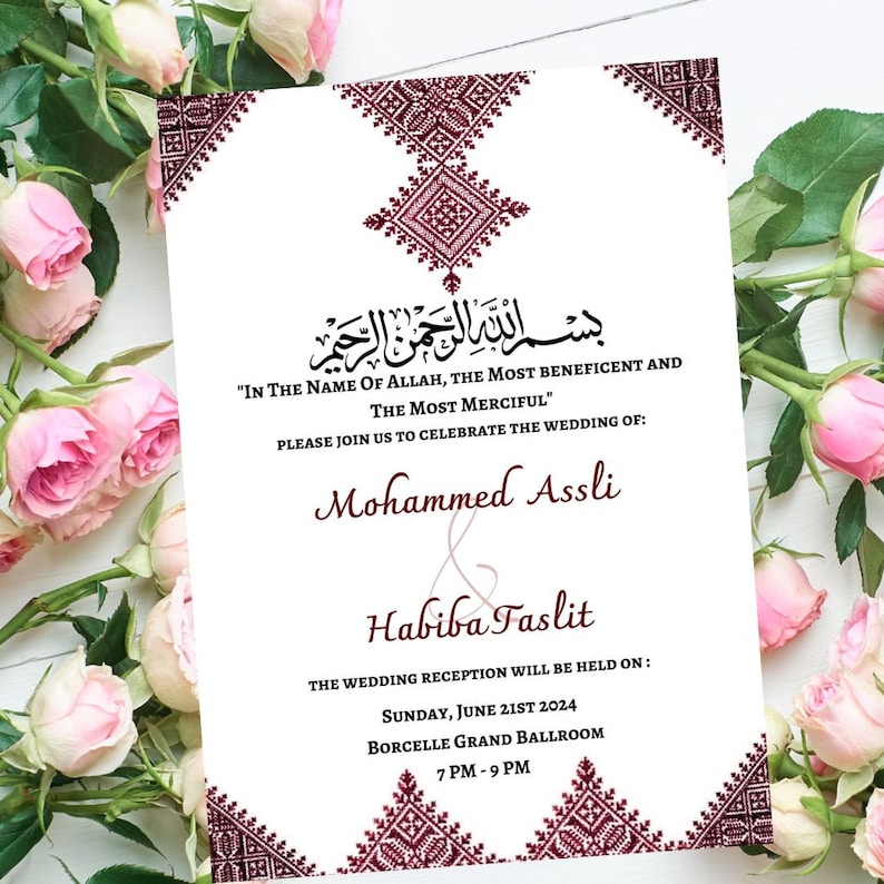 Moroccan Wedding Invitation Template: Red Tarz Fasi, Classic Printable ...