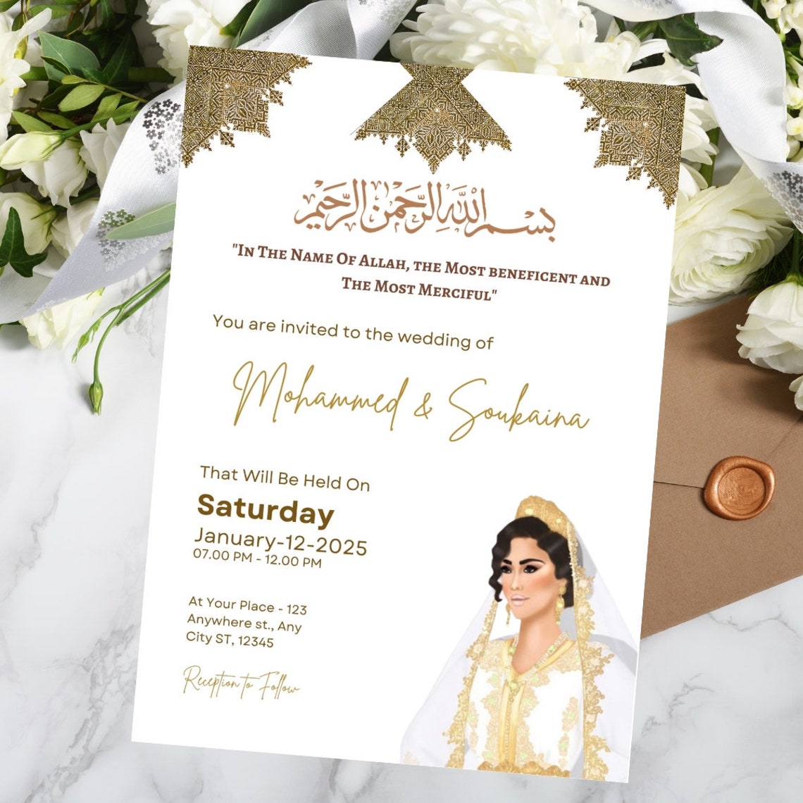 Moroccan Traditional Wedding or Henna Invitation Template, Printable ...