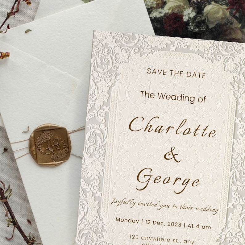 Modern Royal Wedding Invitation Template, Printable Classic Simple ...