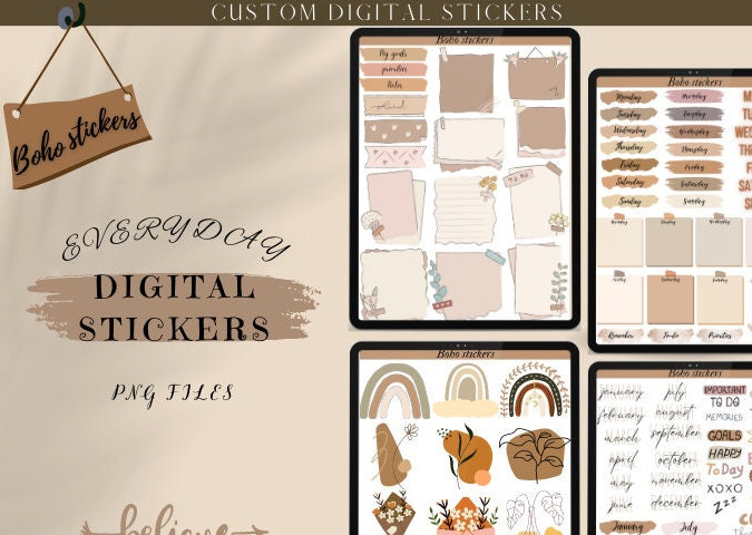 Boho Digital Stickers, Aesthetic Stickers/ Everyday Stickers/ Digital ...