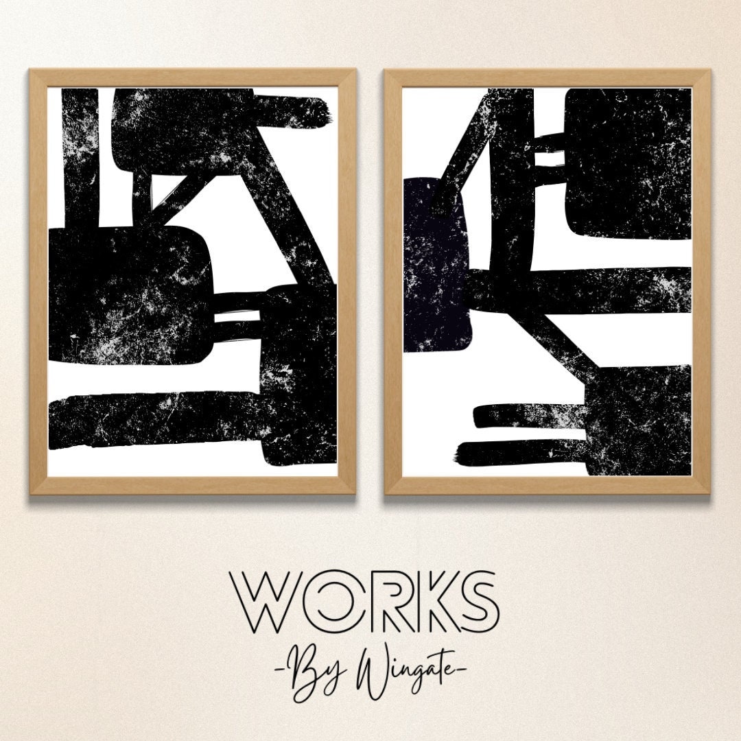 Black and White Abstract Art Prints, Set of 2 (digital Download) - Etsy