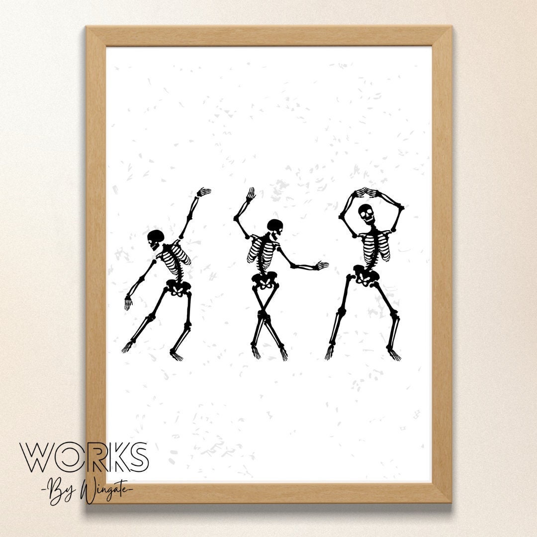 Dancing Skeletons Print, Black and White Eclectic Wall Art (digital ...