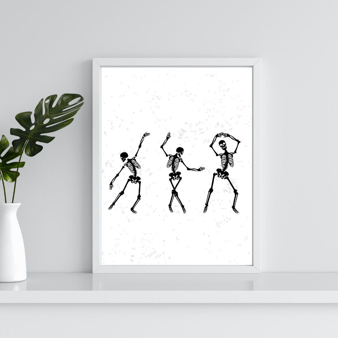 Dancing Skeletons Print, Black and White Eclectic Wall Art (digital ...