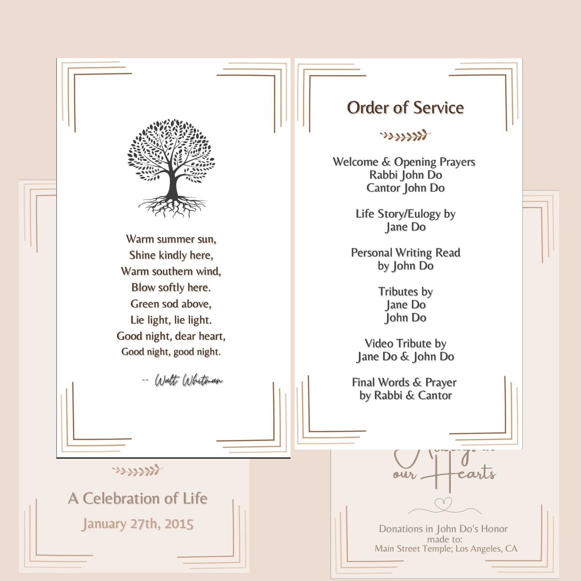 4 Page Funeral Program Template, Personalized Minimalist Celebration of ...