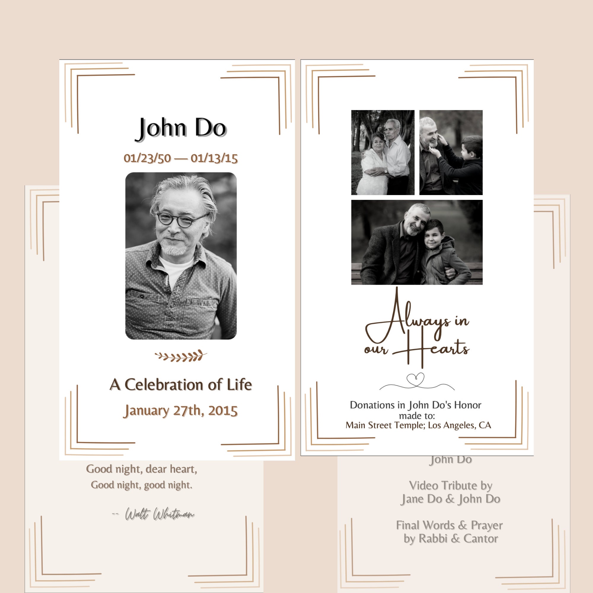 4 Page Funeral Program Template, Personalized Minimalist Celebration of ...