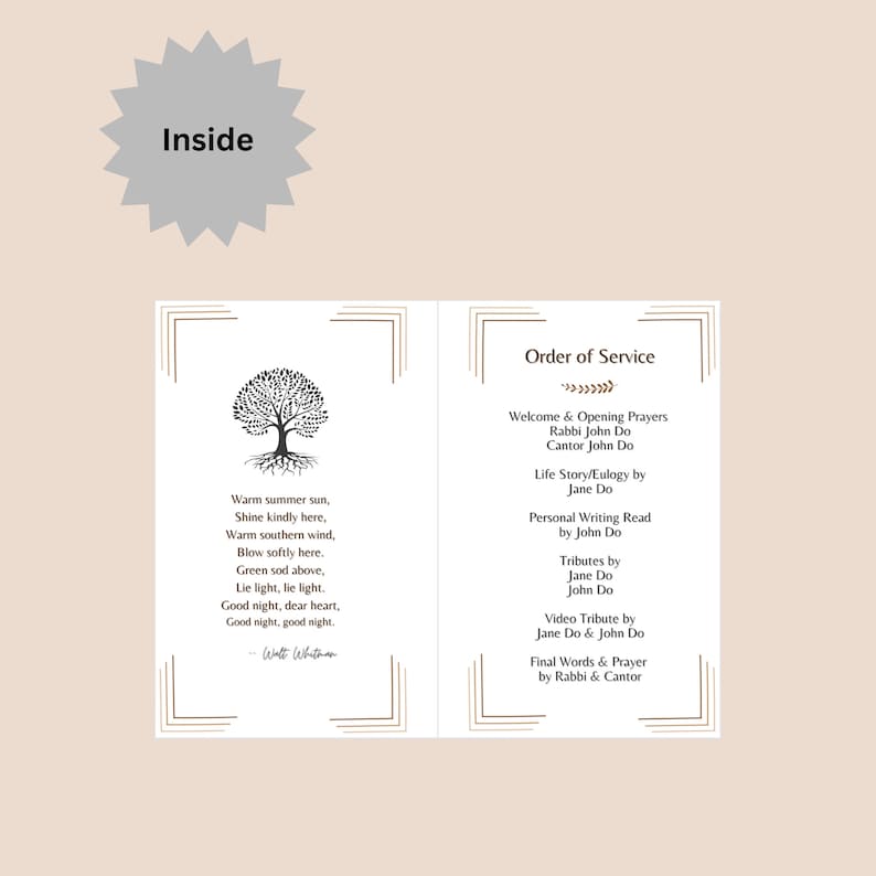 4 Page Funeral Program Template, Personalized Minimalist Celebration of ...