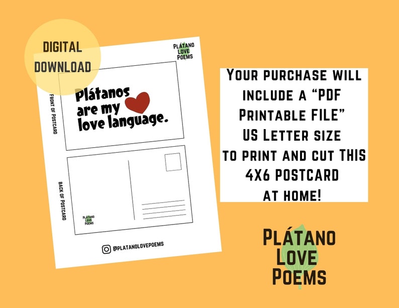 PRINTABLE Platano Postcard, 4X6 Caribbean Art Plantain Postcard ...