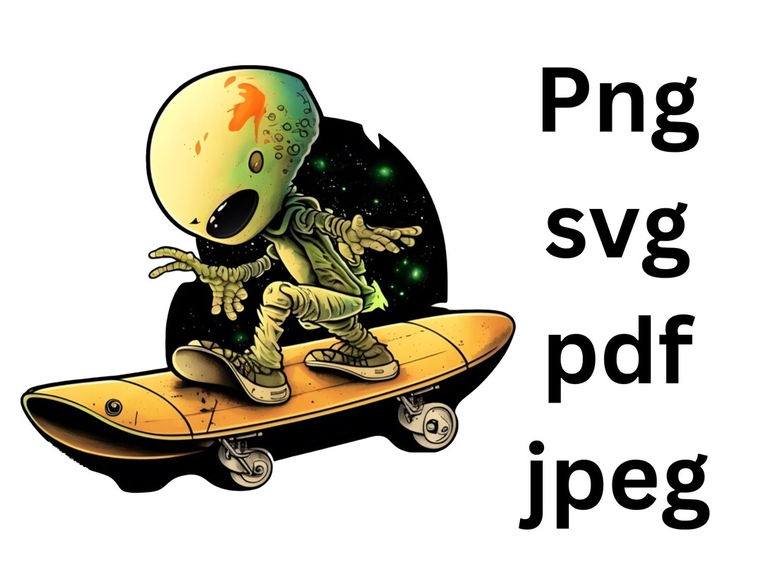 Alien on a Skateboard SVG Alien Png Pretty Skull Designs - Etsy