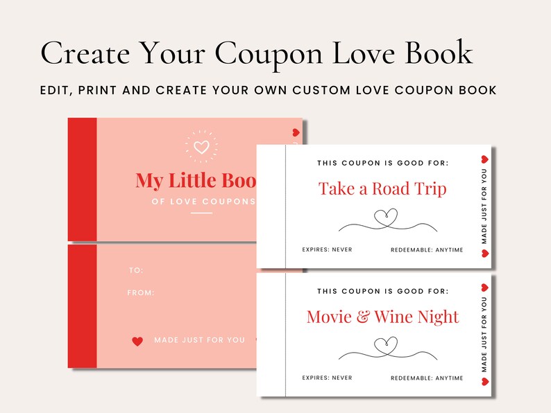 Printable Love Coupon Book Customizable Voucher Template for Him and ...