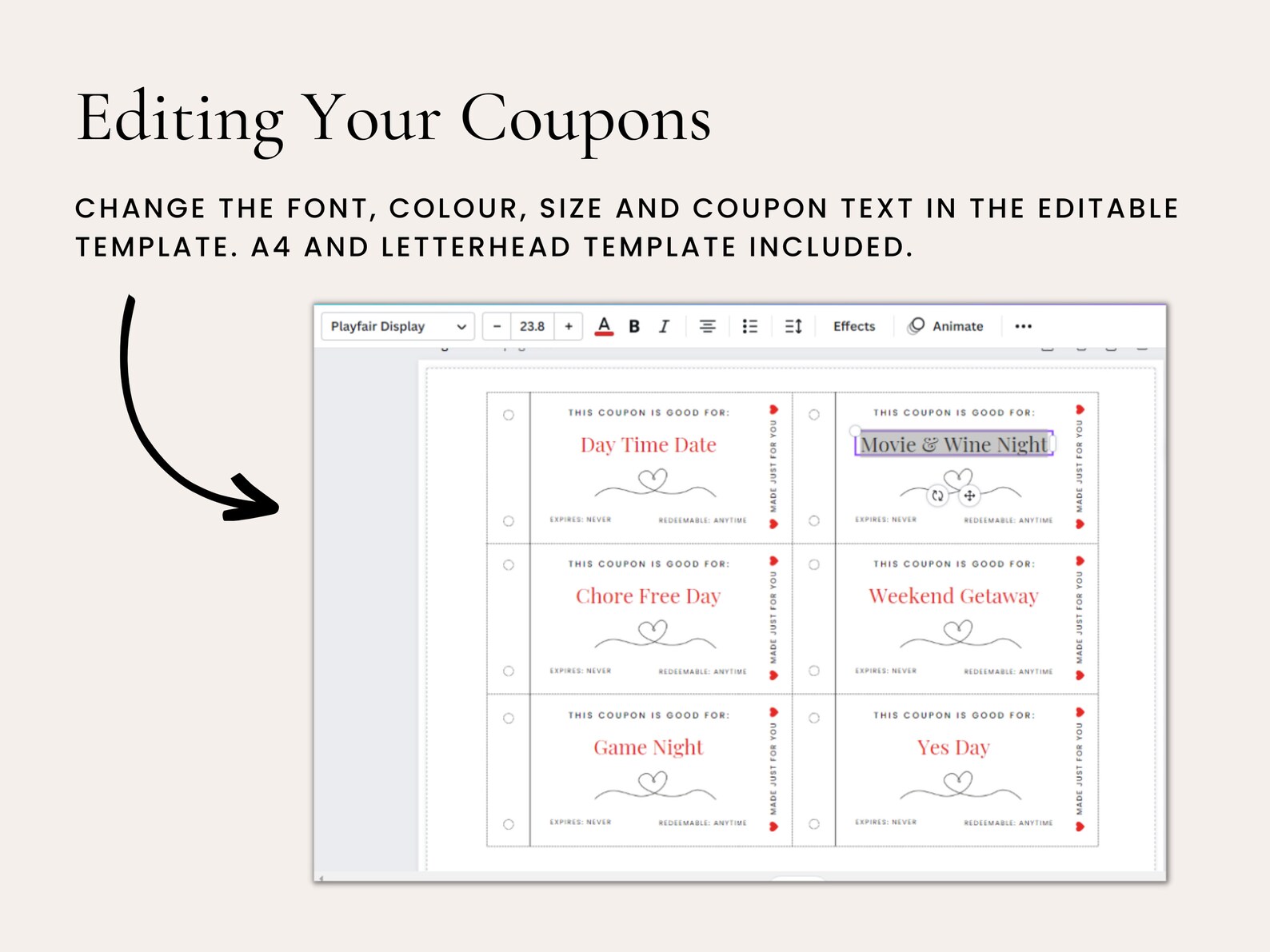 Printable Love Coupon Book Customizable Voucher Template for Him and ...