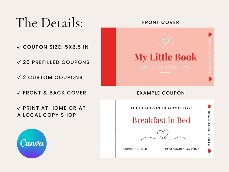 Printable Love Coupon Book Customizable Voucher Template for Him and ...