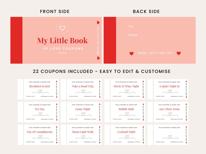 Printable Love Coupon Book Customizable Voucher Template for Him and ...