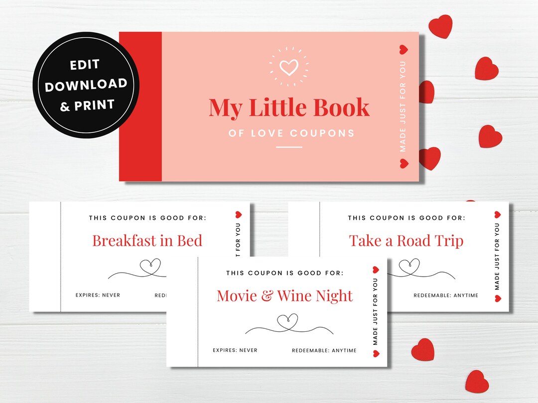Printable Love Coupon Book Customizable Voucher Template for Him and ...