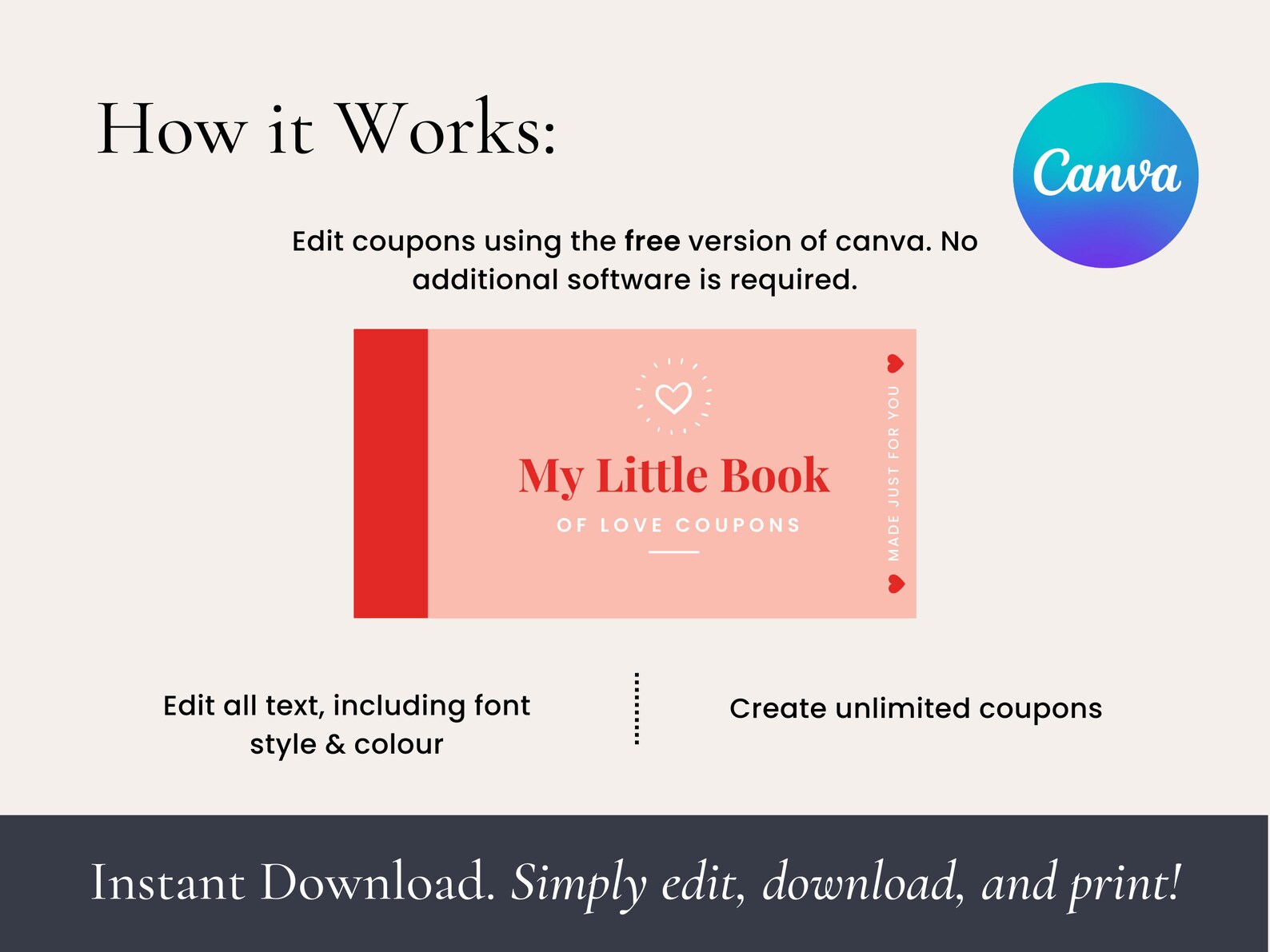 Printable Love Coupon Book Customizable Voucher Template for Him and ...