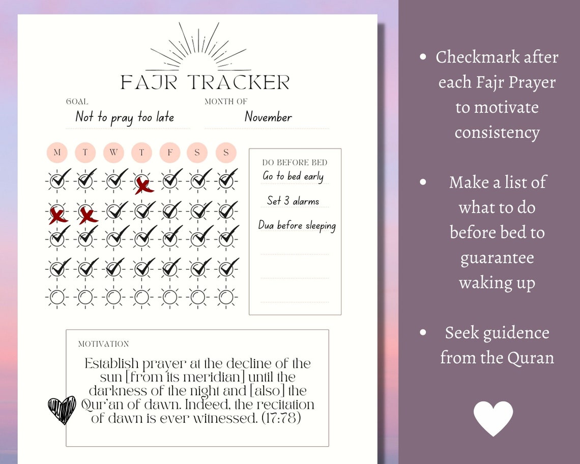 Islamic Fajr Prayer Tracker Salah Tracker Printable Prayer Tracker ...