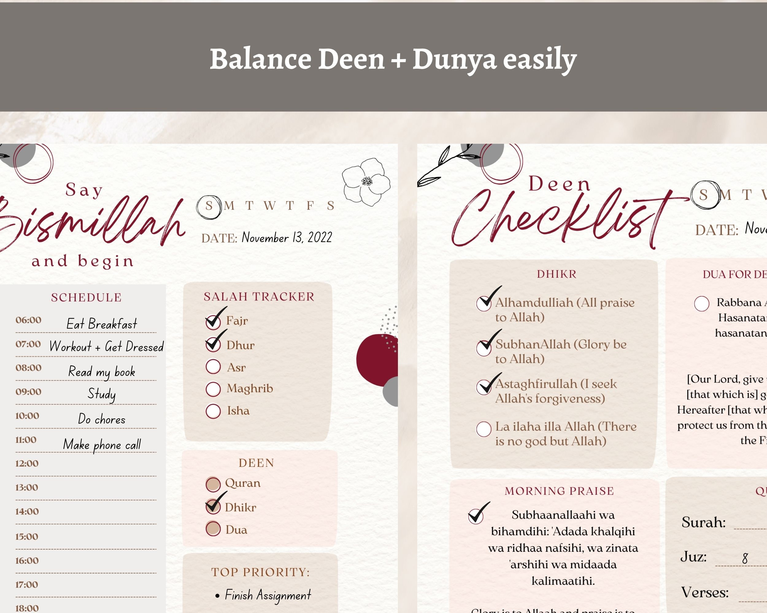 Islamic Daily Planner Printable, Ibadah Planner, Ibadah Tracker, Goal ...