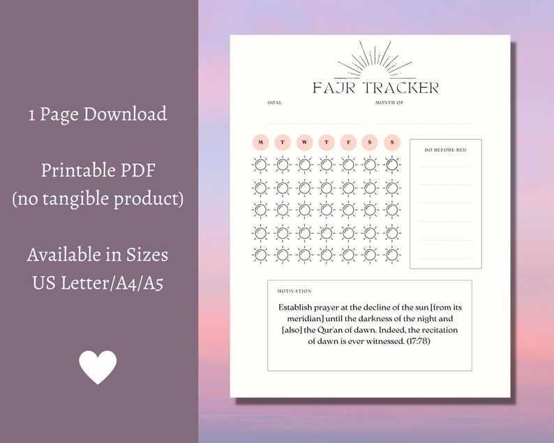 Islamic Fajr Prayer Tracker Salah Tracker Printable Prayer Tracker ...