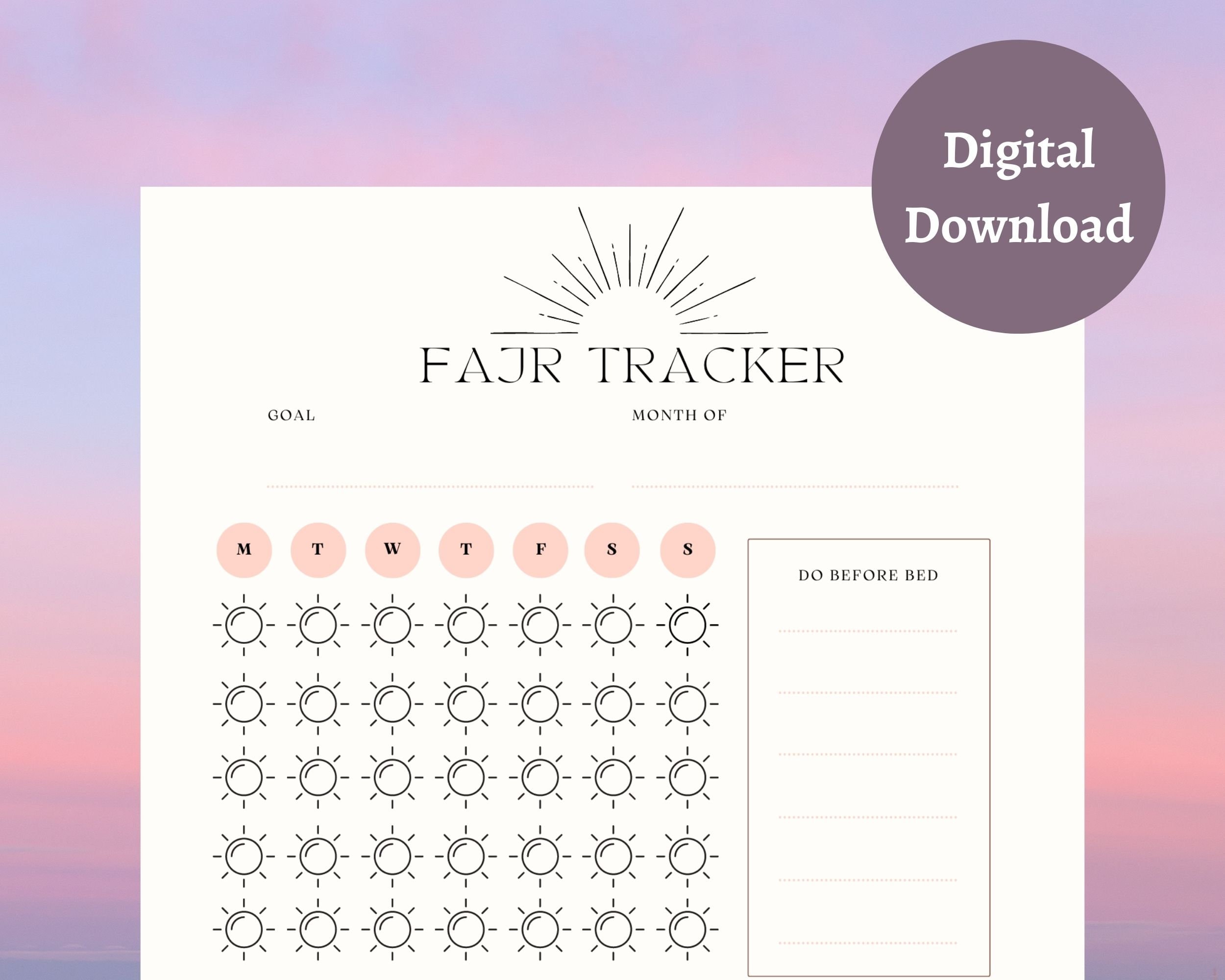 Islamic Fajr Prayer Tracker Salah Tracker Printable Prayer Tracker ...