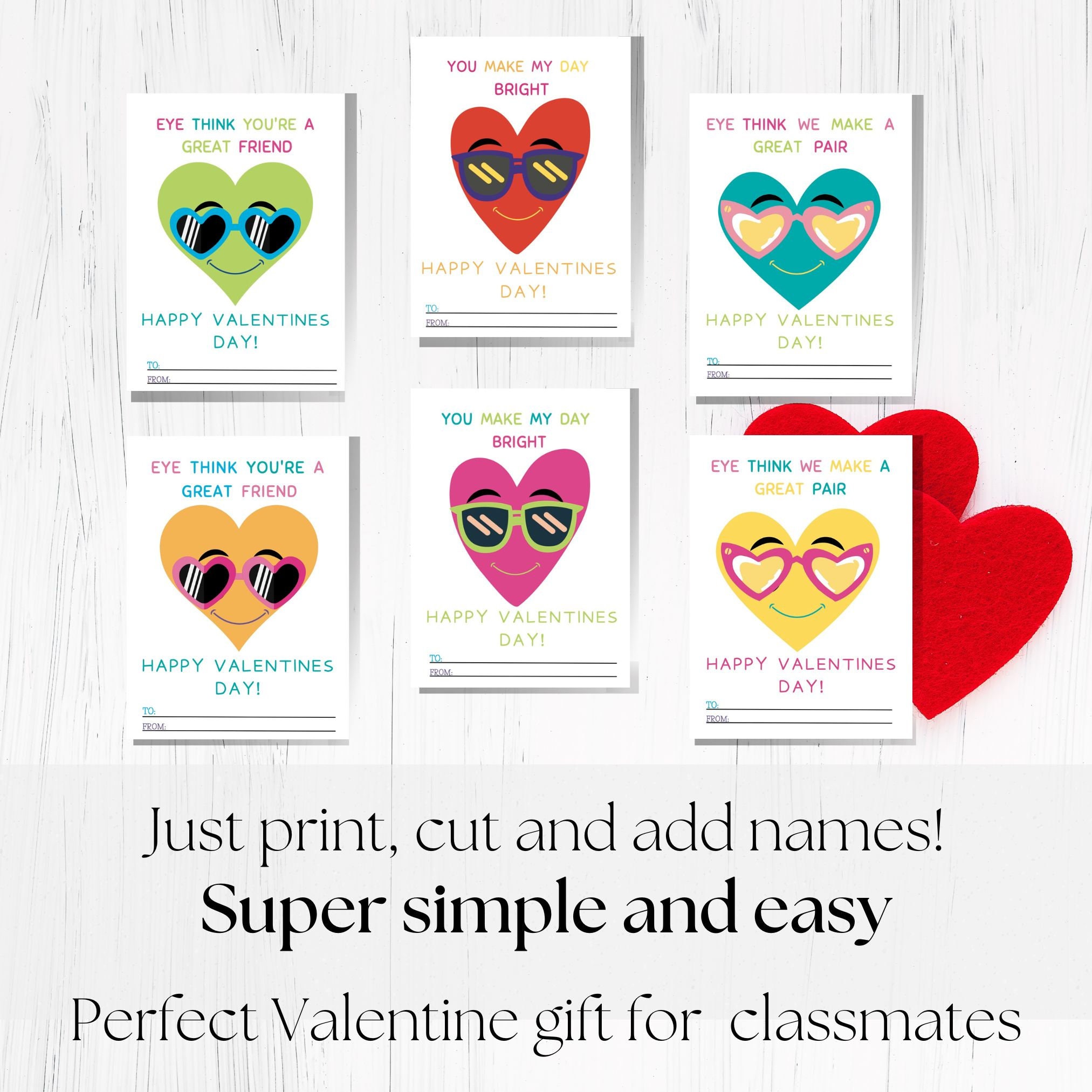 Kids Valentines Card Printable, Classroom Valentine Heart Sunglasses ...
