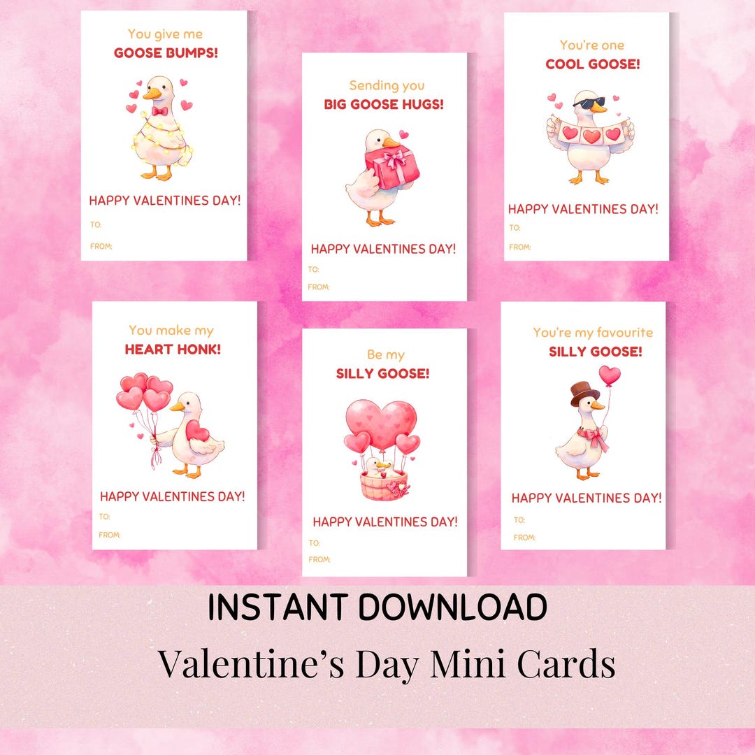 Kids Valentine Cards, Silly Goose Valentine Card, Classroom Printable ...
