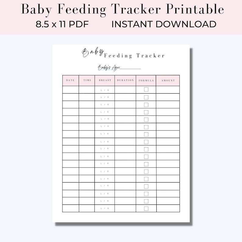 Baby Feeding Tracker Printable, Instant Download, Feeding Schedule ...