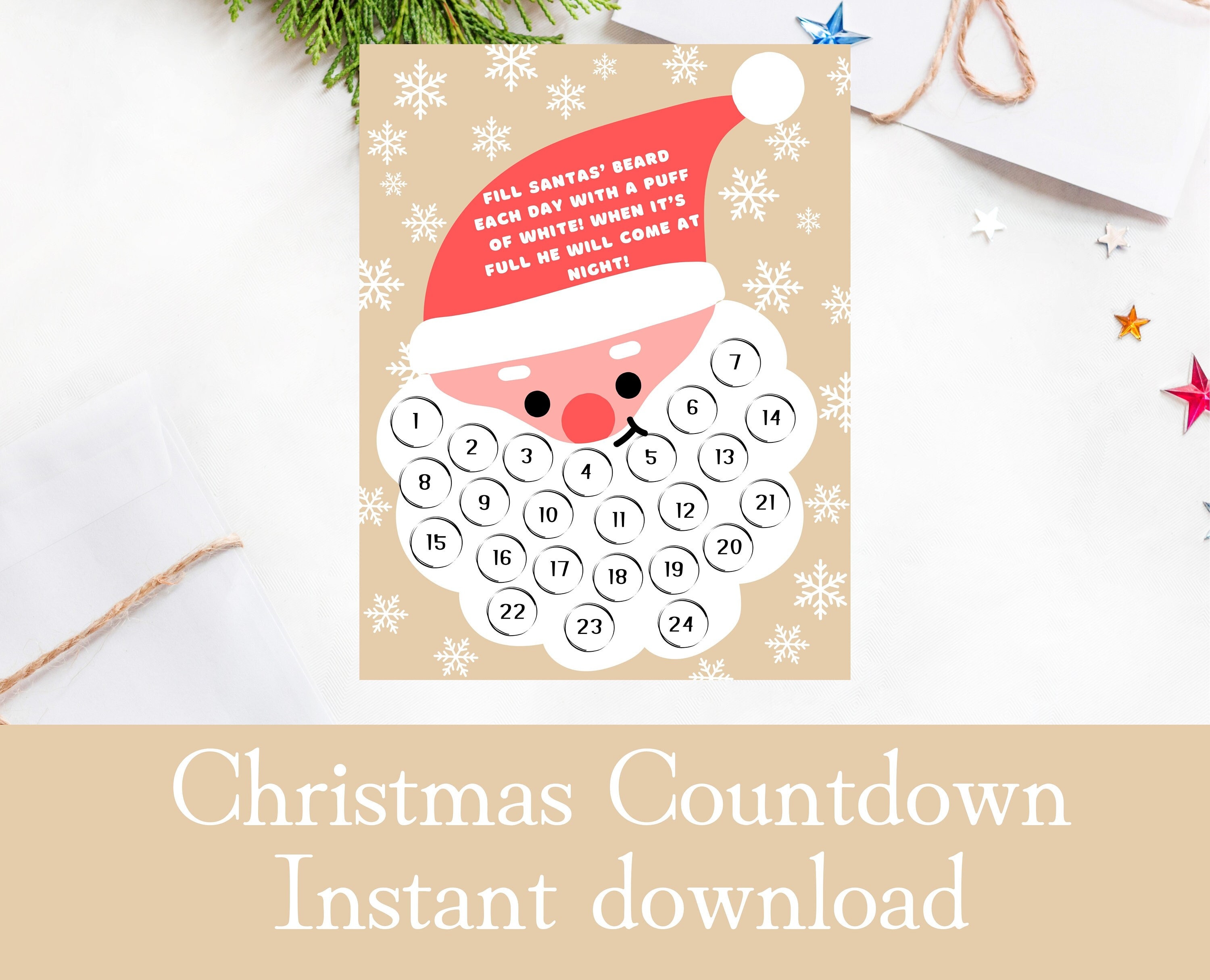 Advent Calendar for Kids, , Santa Countdown With Cotton Balls, Santa ...