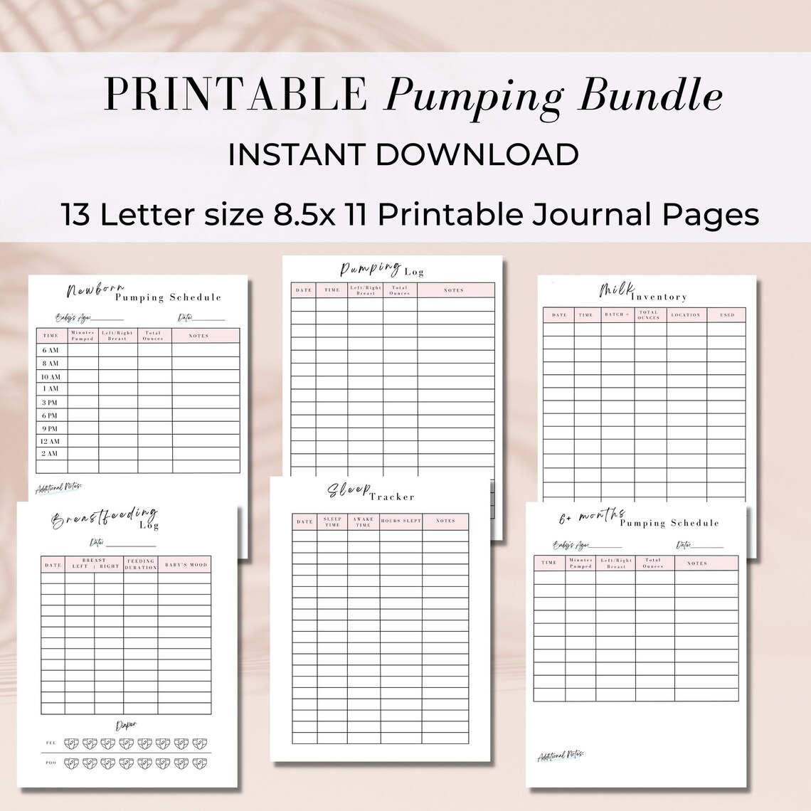 Pumping Printable Journal Bundle | INSTANT DIGITAL DOWNLOAD | New Mom ...