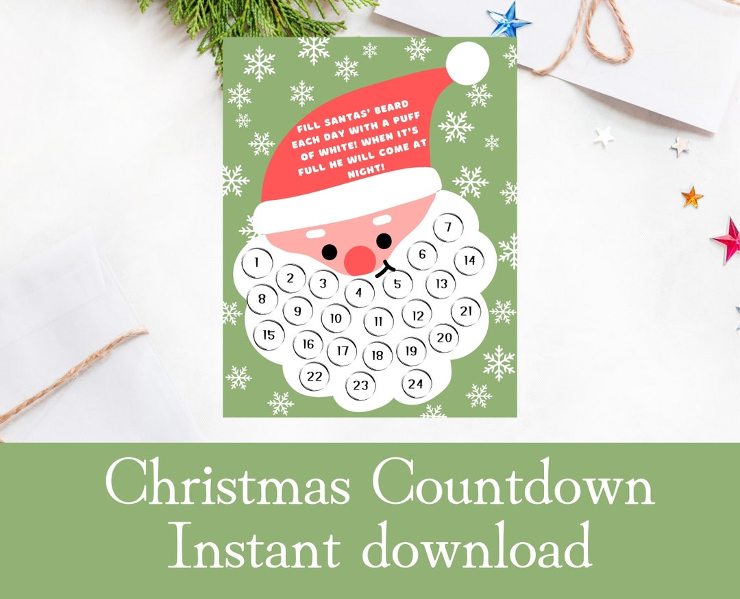 Santa Beard Countdown, Santa Countdown With Cotton Balls, Printable ...