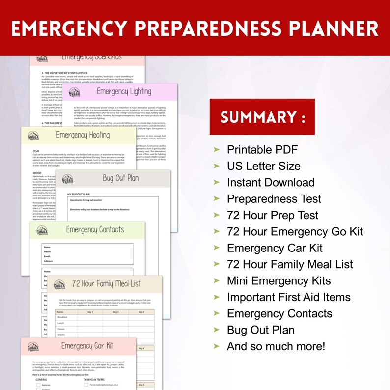 EMERGENCY PREPAREDNESS PLANNER, Printable Bundle, Emergency Prep, Emergency Supplies Lists ...