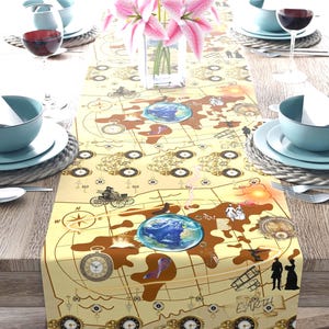 World Map Table Runner Time Travel Table Global Table Linen Adventure ...
