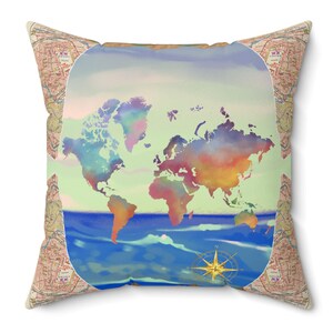 World Map Throw Pillow World Map Collage Sofa Pillow World Map Toss ...