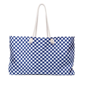 Blue and White Check Weekender Bag Blue Check Print Beach Travel Bag ...
