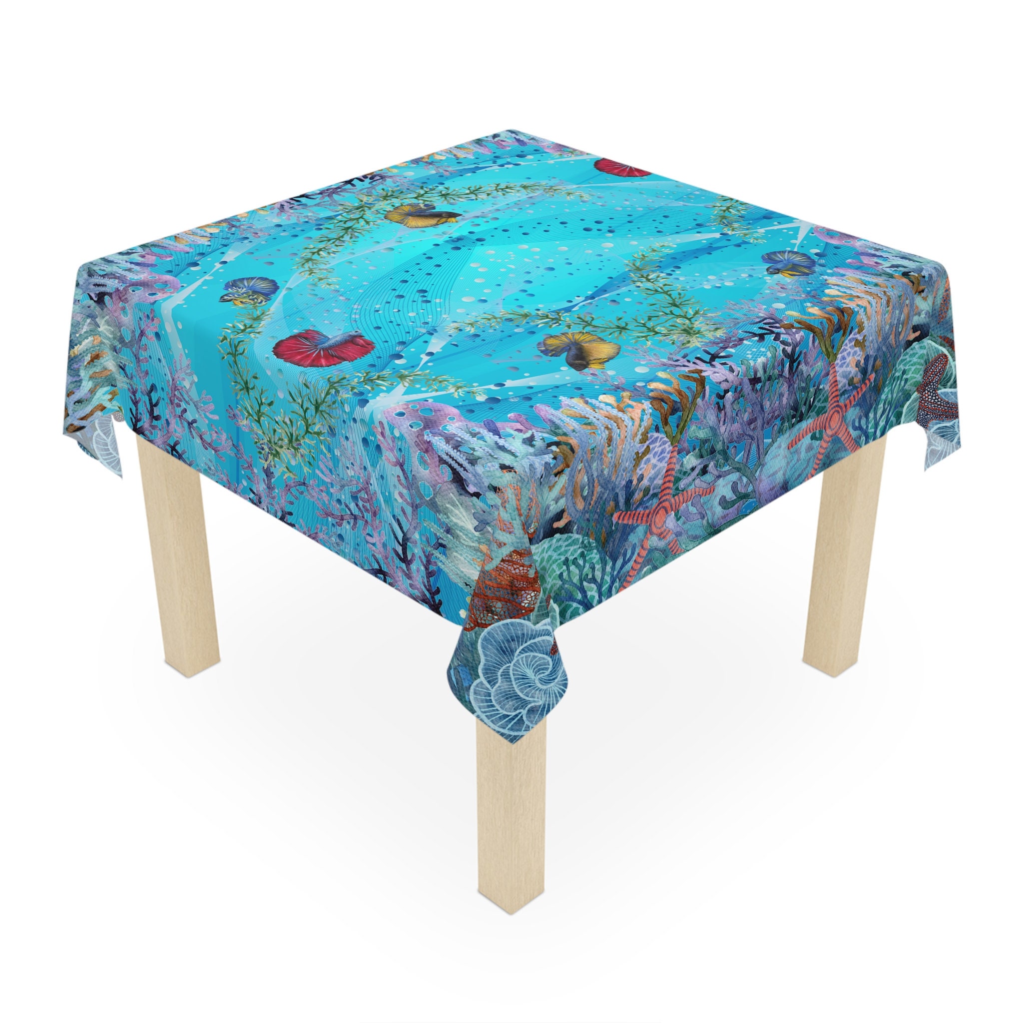 Coral Reef Blue Ocean Tablecloth Under the Sea Aqua Coral - Etsy