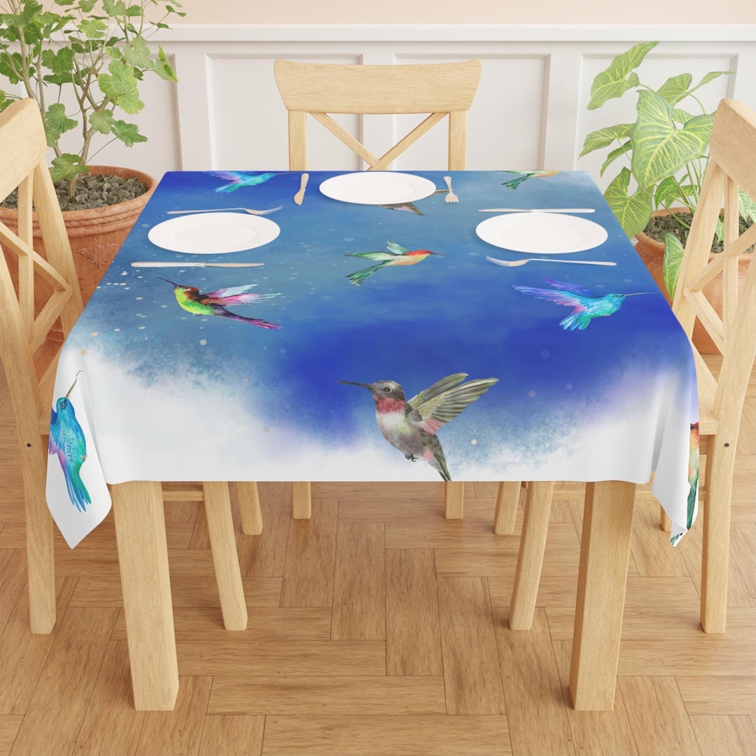 Hummingbird Tablecloth Blue Humming Bird Animal Pattern Table Cloth ...
