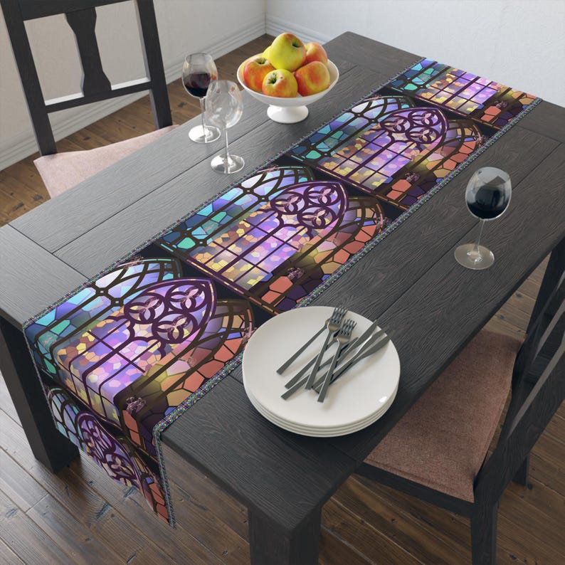 Angel Table Runner Stained Glass Biblical Christmas Decor Religious ...