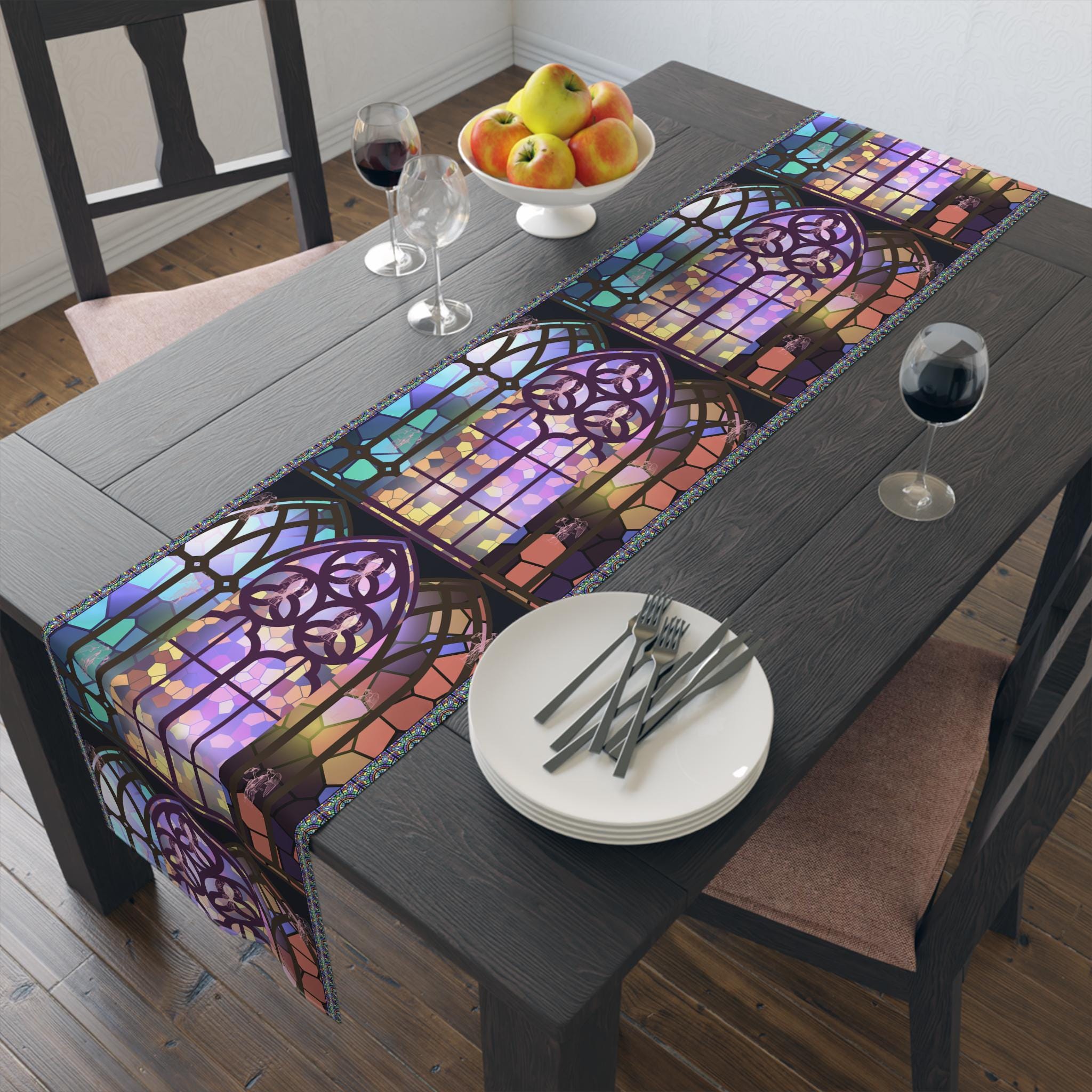 Angel Table Runner Stained Glass Biblical Christmas Decor Religious ...