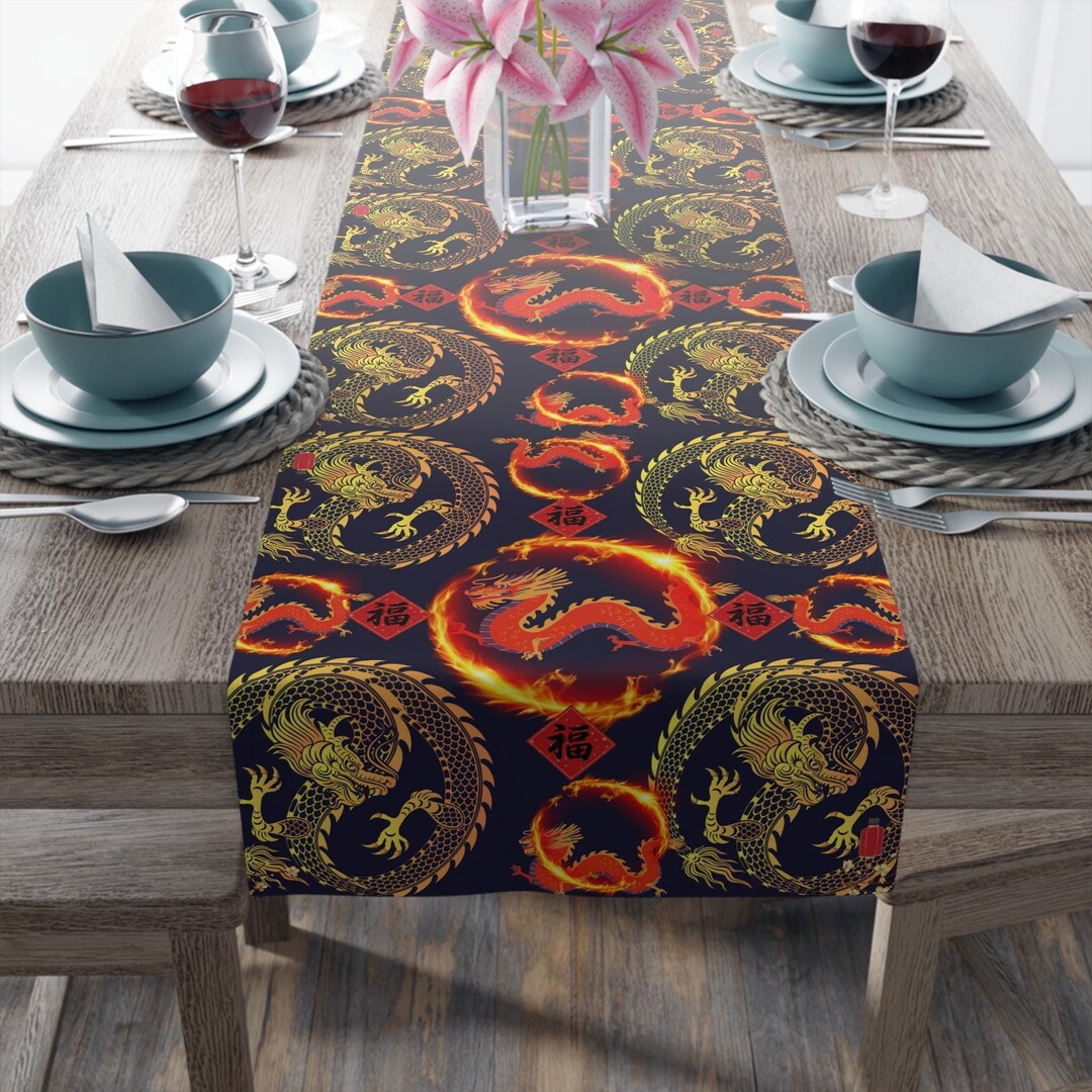 Dragon Table Runner Dragon Lunar New Year Table Runner Chinoiserie ...