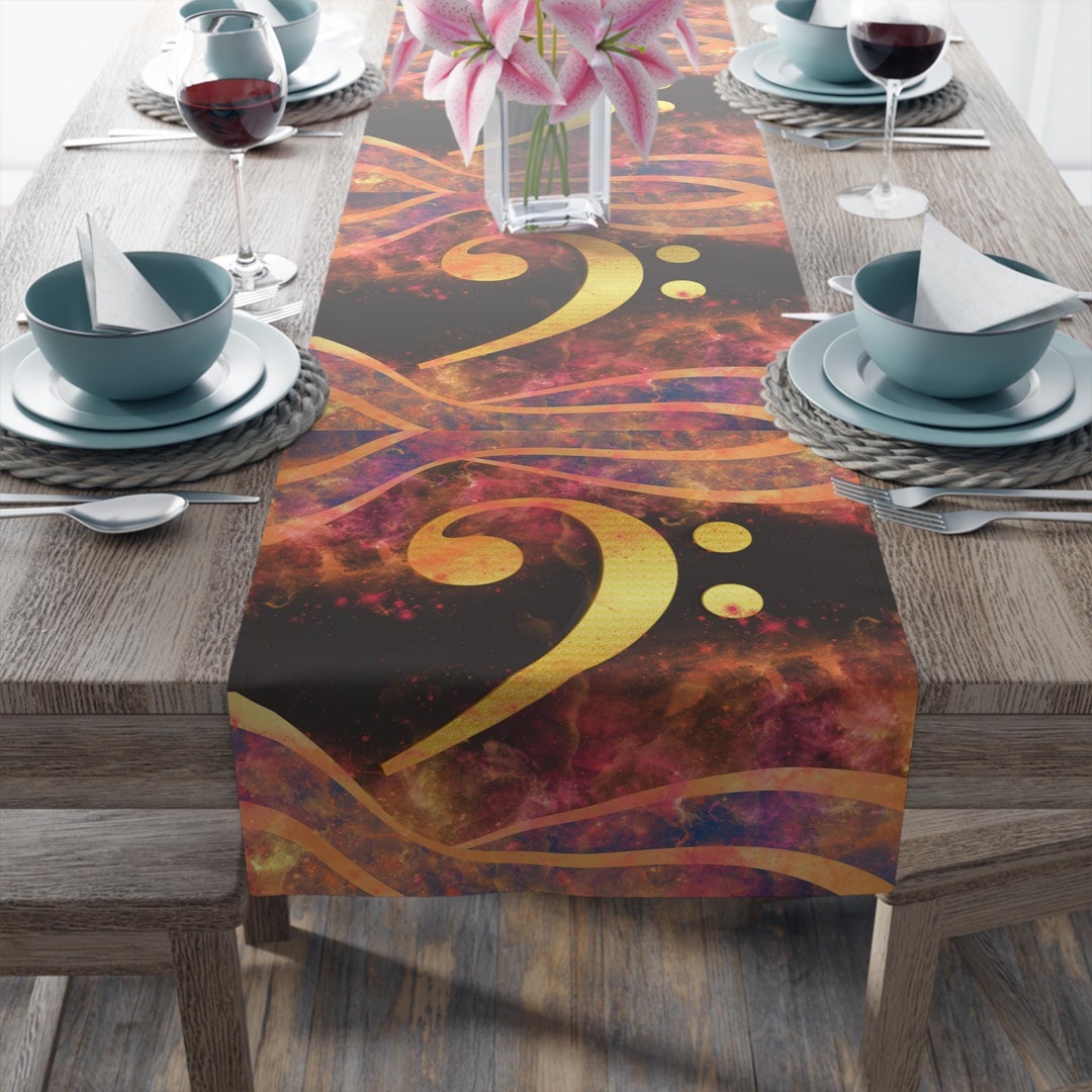 Music Table Runner Gold and Bronze Long Pause Musical Table Linen ...